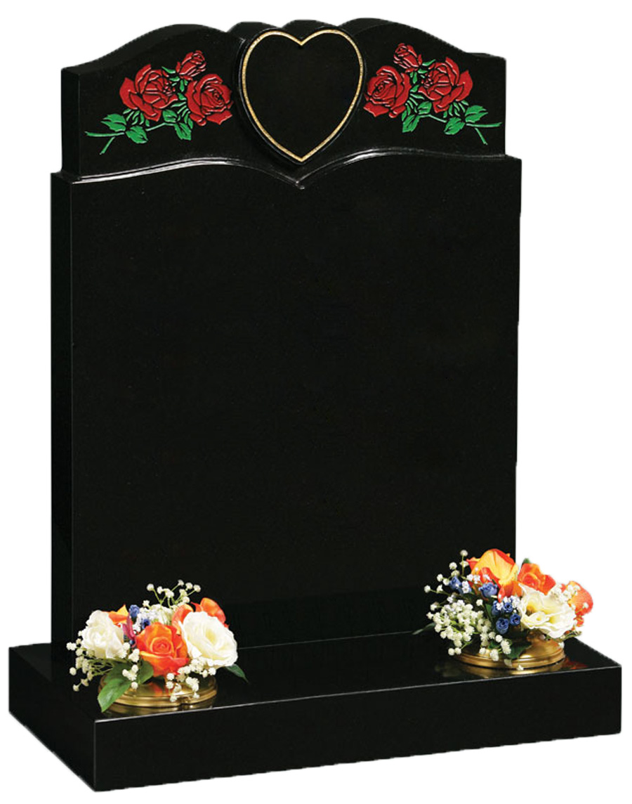 Black Granite Headstone with Red Roses | Leverton Brothers